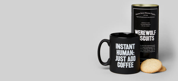 Instant Human Mug with Werewolf Biscuits – Hoxton Street Monster Supplies